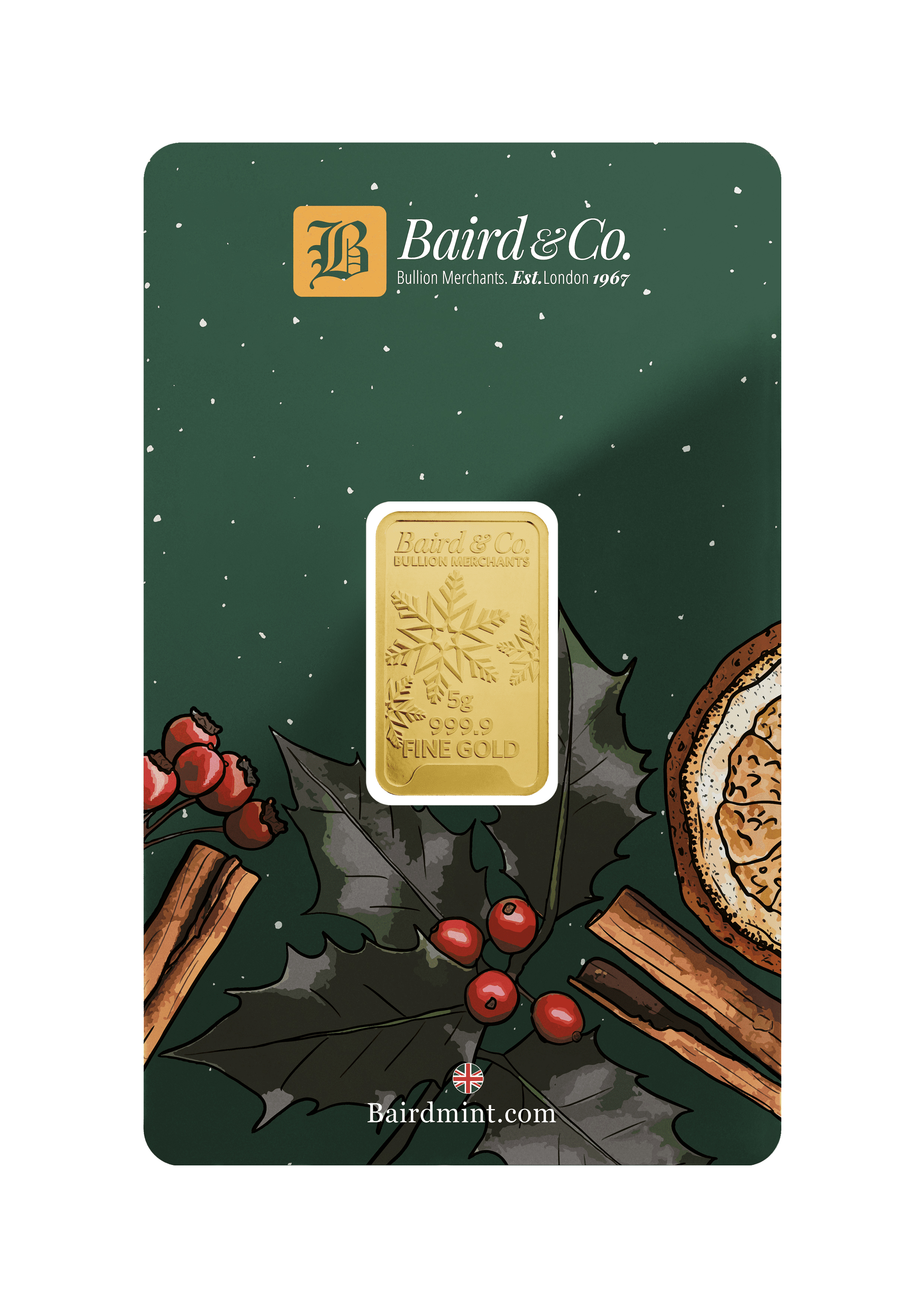 Baird & Co 5g Gold Minted Bar Christmas Packaging